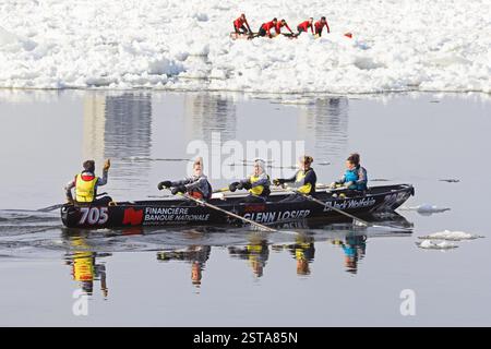 Traditional Ice Canoe Race on frozen Saint Lawrence River from Quebec ...