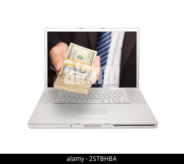 Money on laptop isolated on white Stock Photo - Alamy