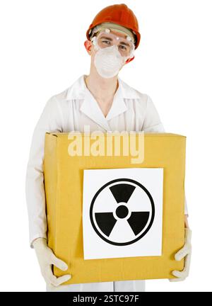 Cardboard box with a radiation hazard sign on white Stock Photo - Alamy