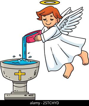 Baptism Angel Pouring Holy Water Isolated Coloring Stock Vector Image ...