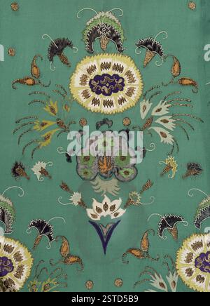 An intricate pattern featuring stylized floral motifs, surrounded by ...