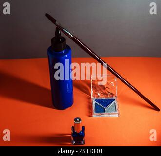 Makeup supplies on color background Stock Photo - Alamy
