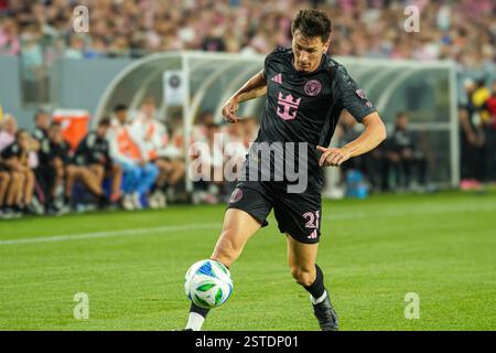Inter Miami forward Tadeo Allende, center, celebrates with teammates ...