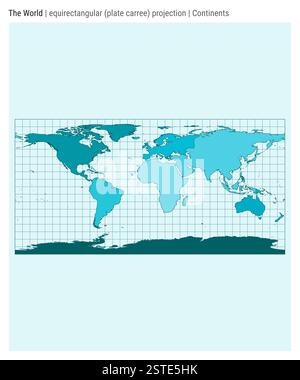 World map continents. Equirectangular projection. Bold vector ...