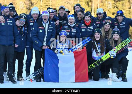 Lou Jeanmonnot, front, from France competes in the Biathlon women's ...