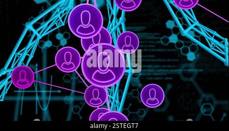Network of user icons and data processing image over digital interface ...