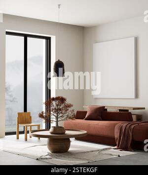 living room interior mock up with modern furnitures. Empty wall mock up ...