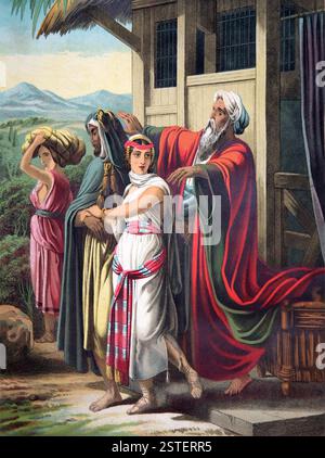 Illustration of Laban Blessing Rebekah (Genesis) from 19th Century ...