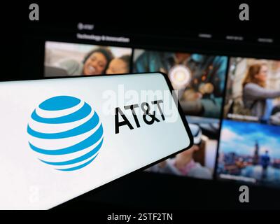 In this photo illustration AT&T Inc. logo seen displayed on a ...