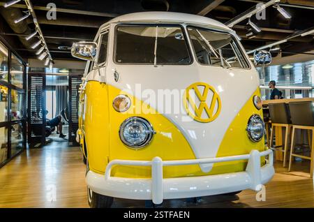 Yellow Vintage VW Camper Van on Display inside a Ferry Ship in Zante ...