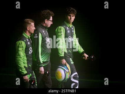 Kick Sauber drivers Nico Hulkenberg and Gabriel Bortoleto wave to fans ...