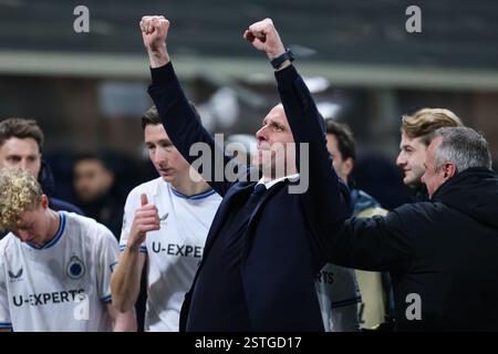 Brugges Coach Nicky Hayen celebrates after the UEFA Champions League ...