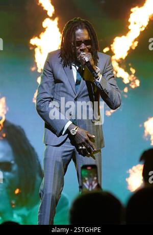 Vybz Kartel on stage performing during the Mobo Awards, at the Utilita ...