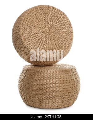 Wicker poufs isolated on white background Stock Photo - Alamy