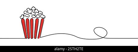 Popcorn in a cup continuous one line drawing. Vector illustration ...