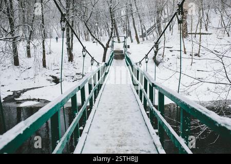 Iron bridge in the park leading over the river Stock Photo - Alamy