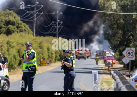 Kyabram, Victoria, Australia, 19th Feb 2025, A large fire with thick ...