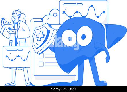 National Liver Protection Day Medical Characters Flat Vector Concept ...