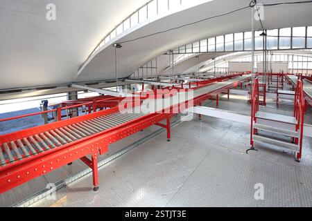 Automated Long Conveyor Sorting Rollers in Distribution Warehouse Stock ...