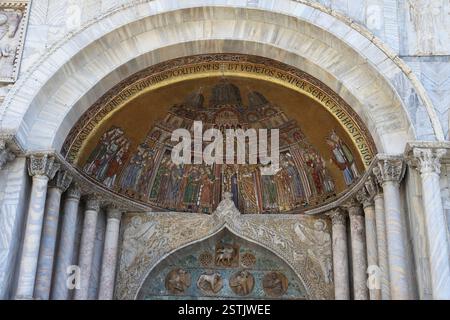 St. Mark's Basilica, Tympanum and lunette of st. Alypius portal with ...