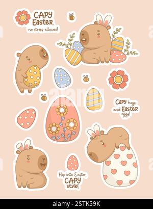 Easter bunny ears stickers collection. Set of masks Rabbit pink ear ...