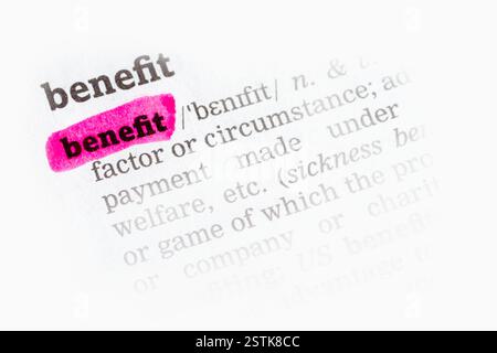 Benefit Dictionary Definition Stock Photo - Alamy