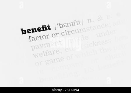 Benefit Dictionary Definition single word with soft focus Stock Photo ...