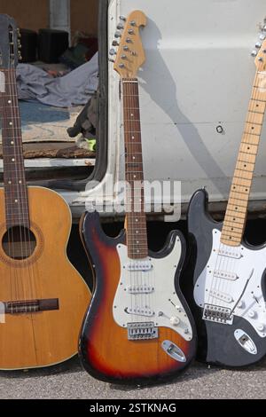 Electric Guitars for Sale at Flea Market Music Instruments Stand Stock ...
