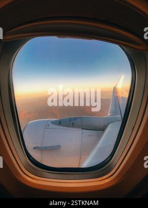 view through airliner cabin window of an Air Portugal Airbus A321 of ...