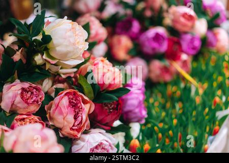Lot of peonies, close up Stock Photo - Alamy