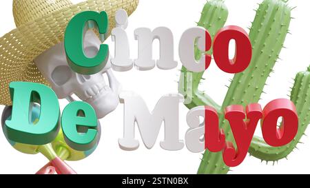 Cinco de Mayo text isolated on white. Mexican holiday on May 5th, 3d ...