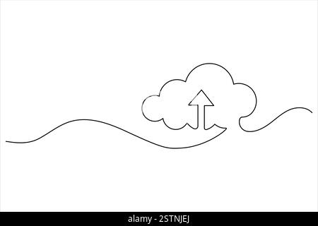 Cloud one line drawing and isolated continuous outline vector ...