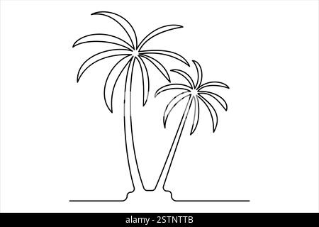 Continuous one line palm tree drawing Isolated on white background ...