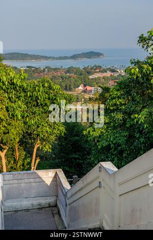 Scenic observation point at Kao Hua Jook Pagoda in Ko Samui with stone ...