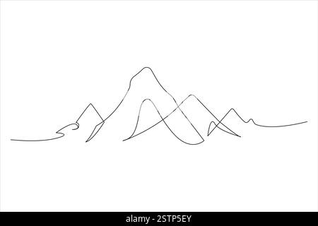 Mountain landscape hand drawn Continuous one line drawing minimalistic ...