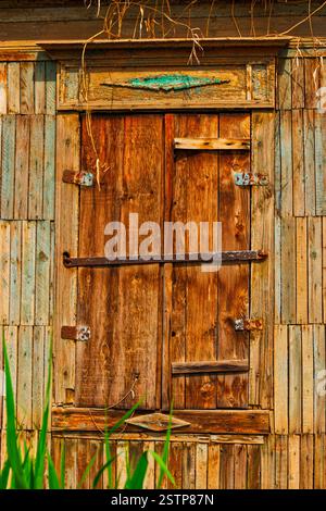 Closed wooden window of slum house front view, shanties detail Stock ...