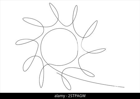 Continuous line art circle sun, single line sketch,doodle isolated on ...