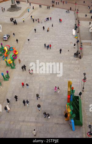 High-angle view of visitors walking in the outdoor courtyard of Technik ...