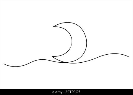 Continuous one line moon outline vector art illustration Stock Vector ...