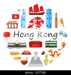 Hong Kong culture elements and objects, old and modern landmarks ...
