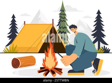 Survival Skills Summer Camping Vector Illustration featuring Tent ...