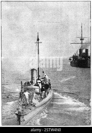Torpedo boat (1898). Illustration of the 19th century. Germany. White ...