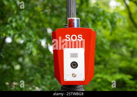 SOS, police, emergency button in the public park Stock Photo - Alamy