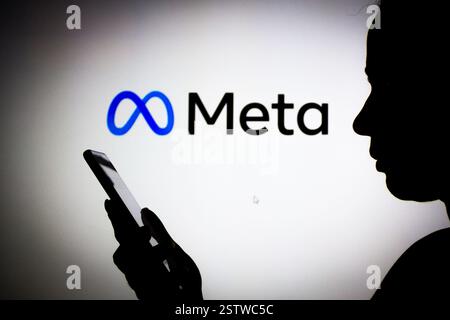 In this photo illustration, a Meta logo is displayed on a smartphone ...