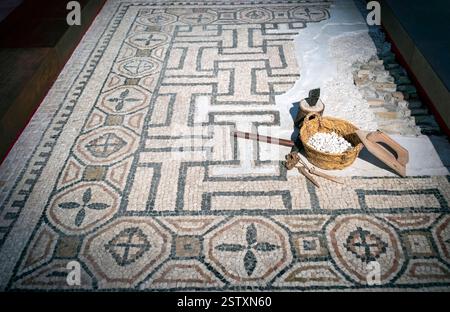 Display showing the method of Roman mosaic artwork using tesserae, The ...