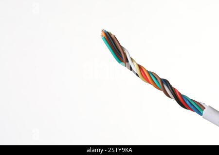 Color stripped electrical wire on white background Stock Photo - Alamy