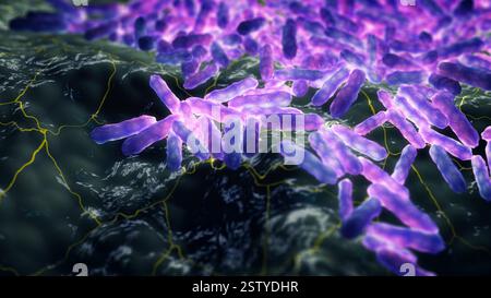 Mycobacterium leprae or Mycobacterium lepromatosis, a gram-positive bacteria which is the cause ...