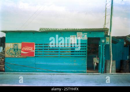 ramshackle grocery store with blue wall, Campeche , Mexico 1985 Stock ...