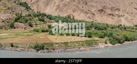 Panoramic view on Panj river valley in Wakhan Corridor with Hindu Kush ...