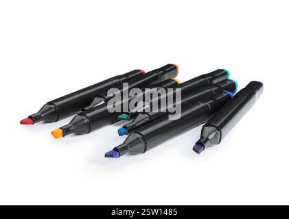 Colorful double sided markers isolated on white Stock Photo - Alamy